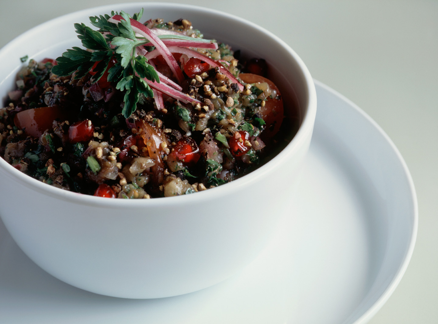 Burnt aubergine salad with pomegranate - Nourish